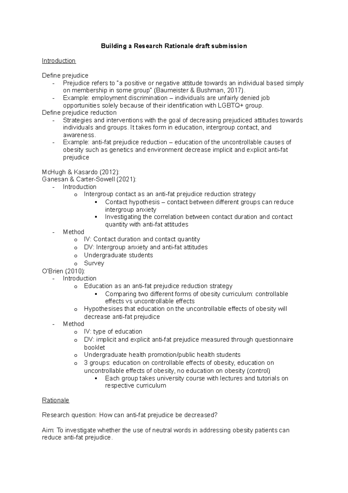 Building a Research Rationale draft submission - Building a Research ...