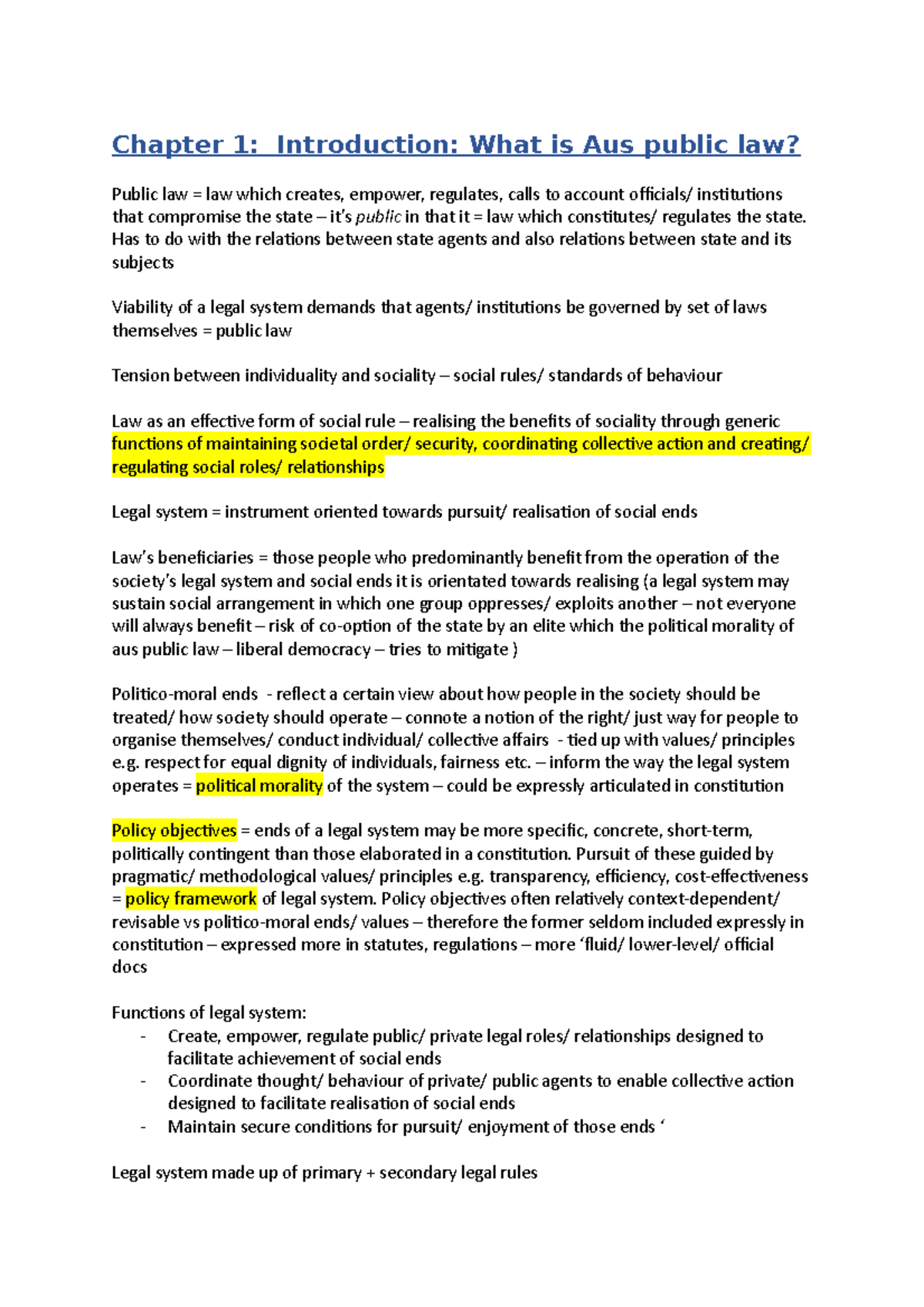 APL readings summary - Chapter 1: Introduction: What is Aus public law ...