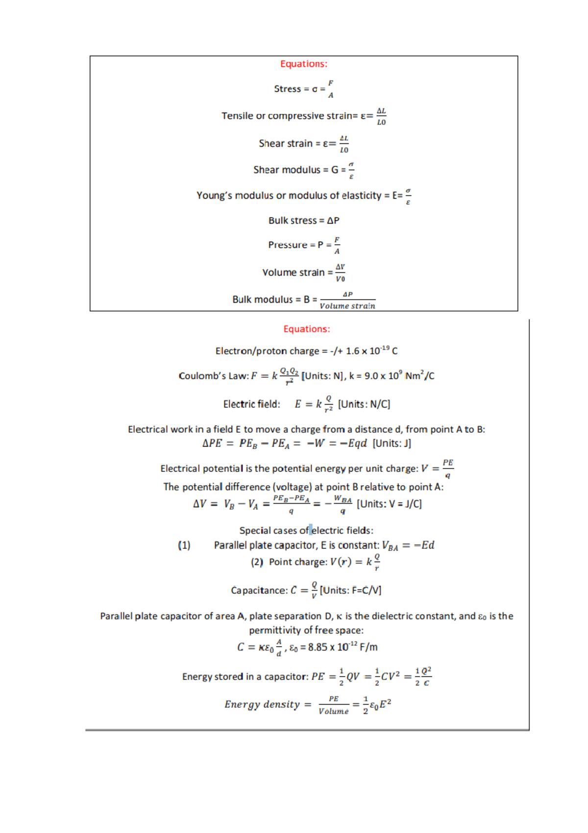 Formulas for week 5 to 9 of Medical Biophysics - BMS1031 - Studocu