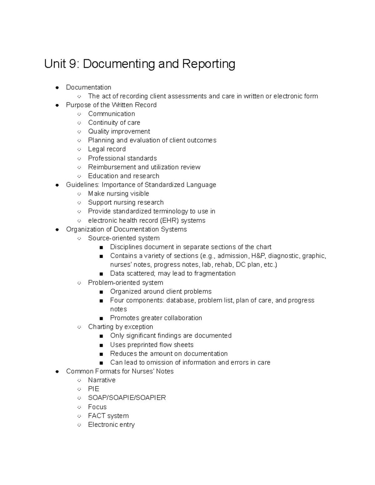 NUR 200 Exam 3 Units 9-12 - Unit 9: Documenting and Reporting ...