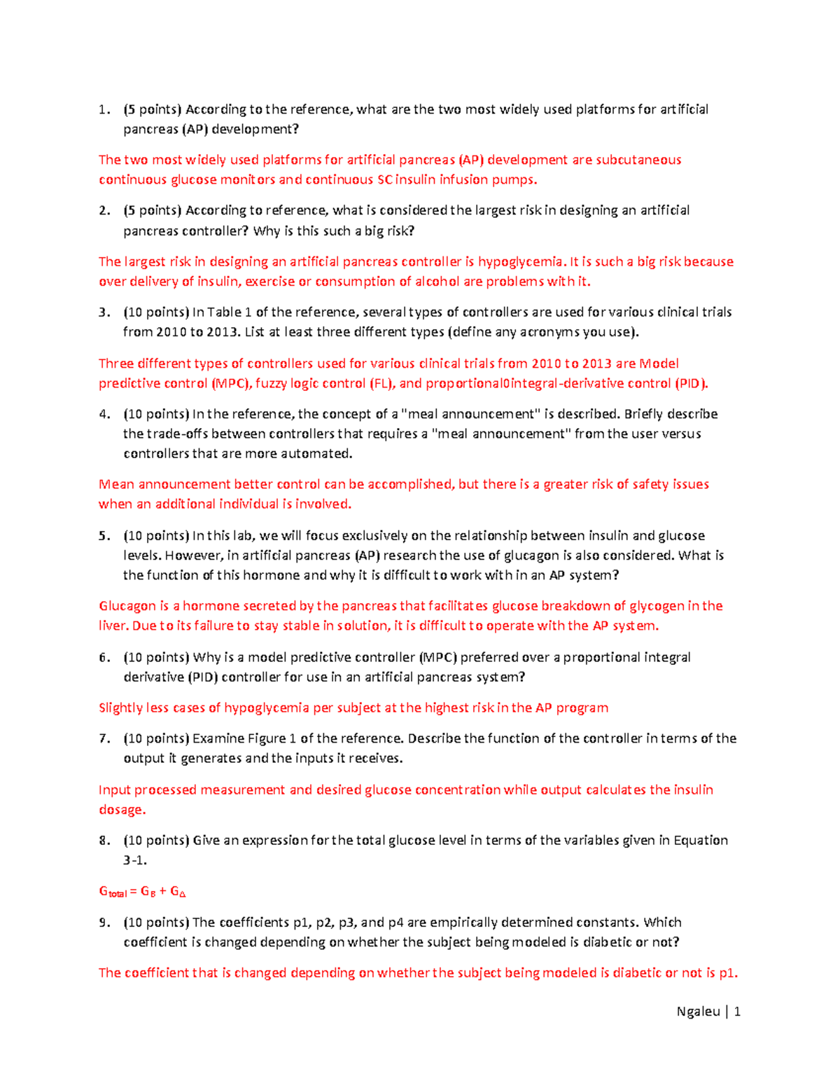Lab1Pre Lab BMEN 4110 - Ngaleu | 1 (5 points) According to the reference, what are the two most ...