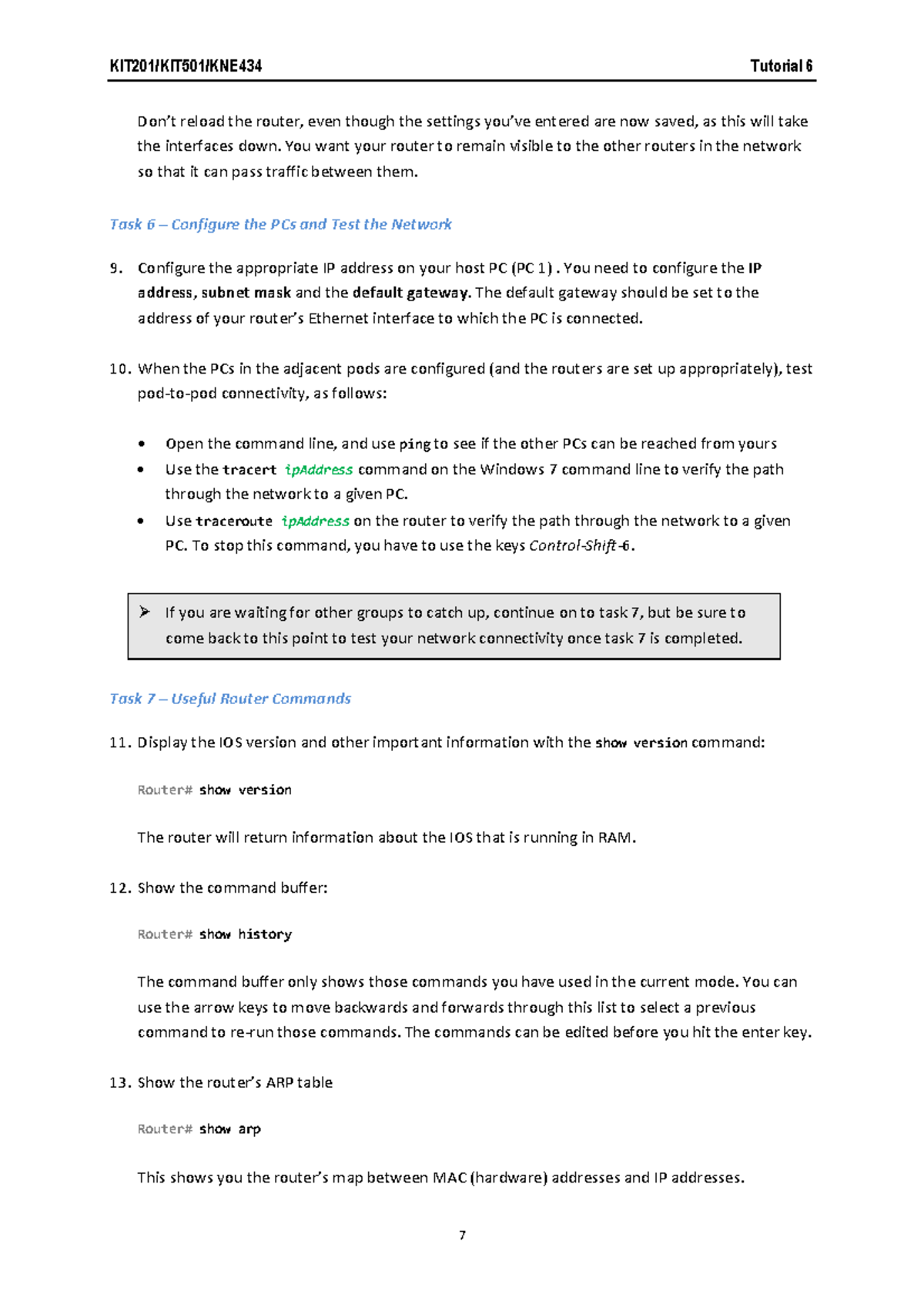 Kit501-lecture networks-tutorial-14 - KIT201/KIT501/KNE434 Tutorial 6 7 ...