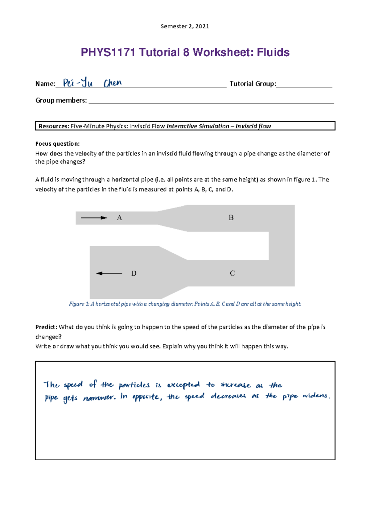 PHYS1171 2021s2Tutorial 08 Worksheet - Fluids 211006 195111 - Semester ...