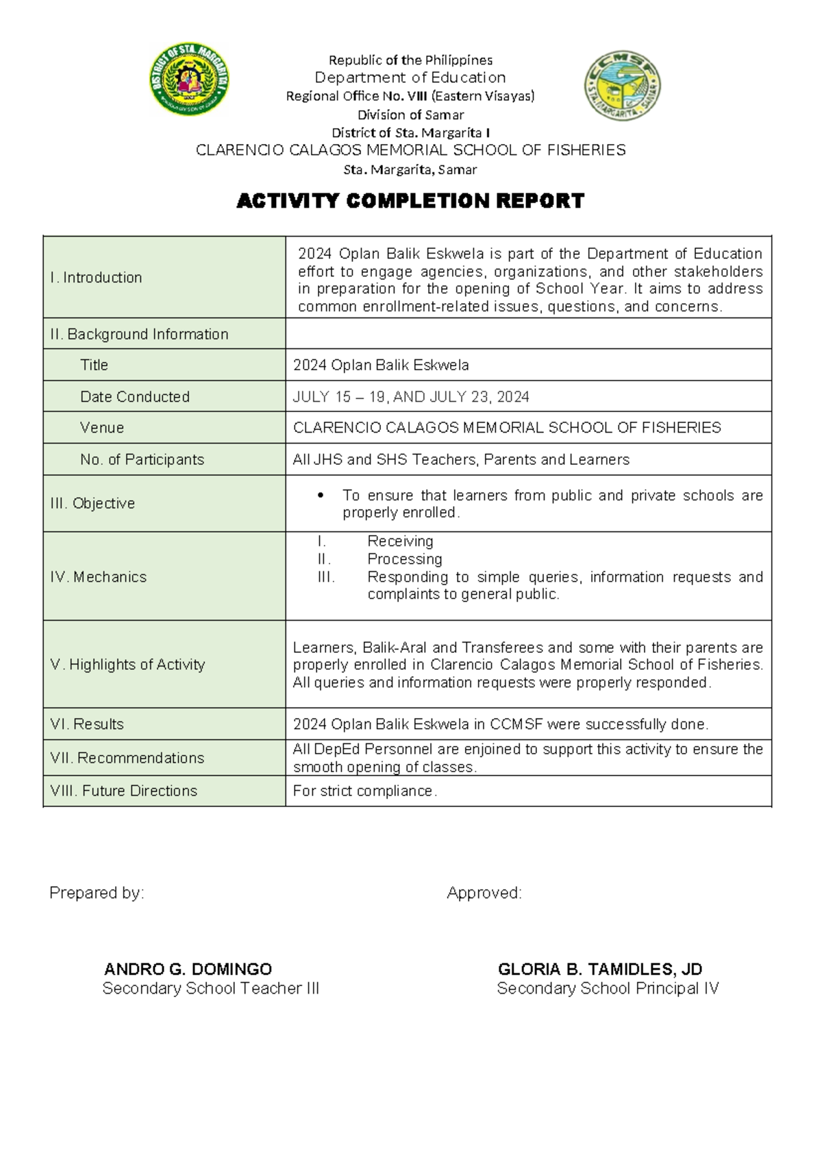 ACR - Accomplishment report - Republic of the Philippines Department of ...