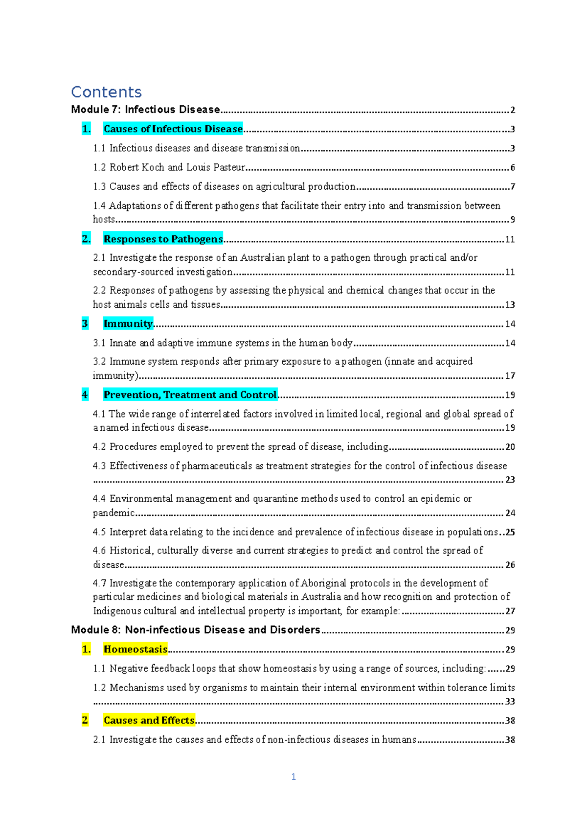 Biology HSC Module 7 & 8 Summary - Contents Module 7: Infectious - Studocu