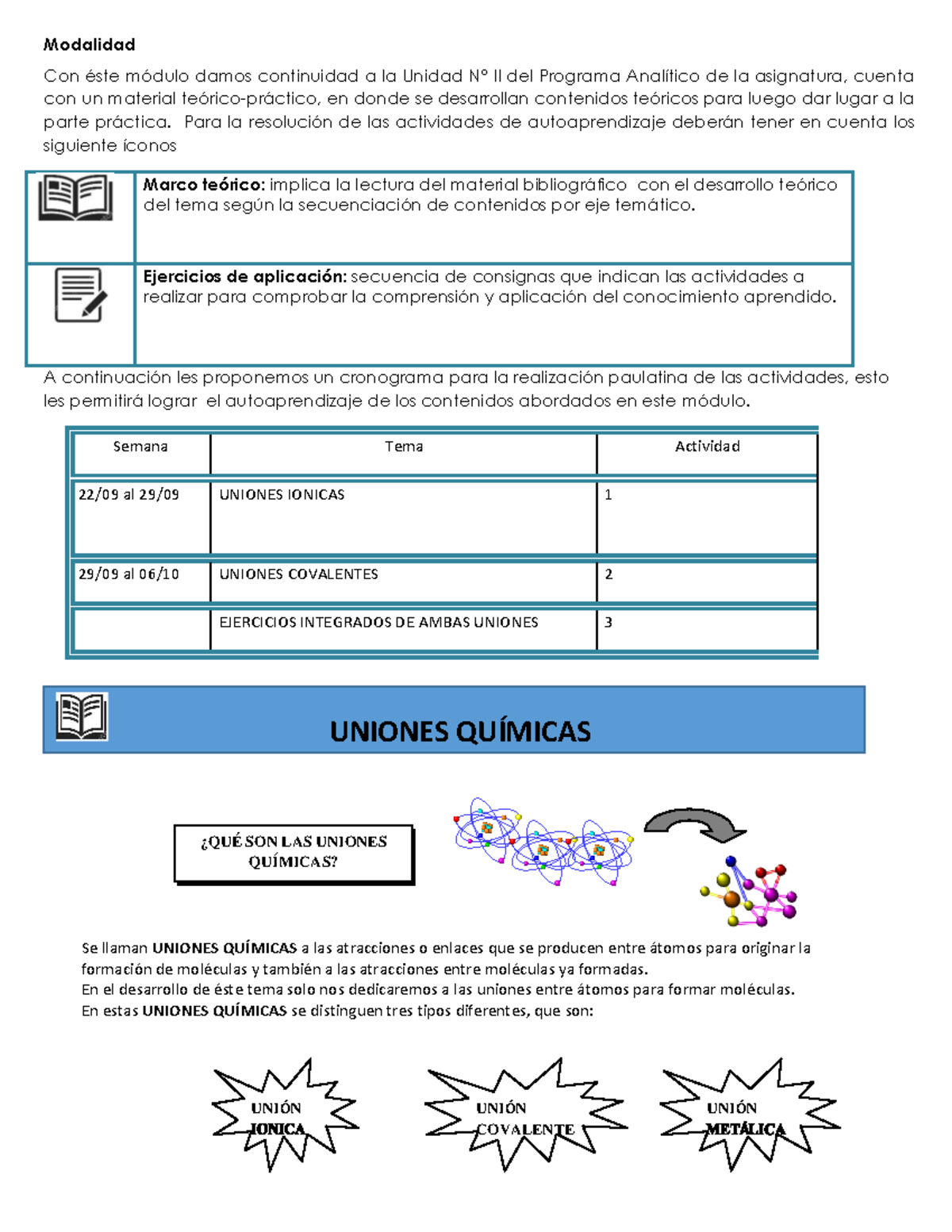 Actividad uniones quimicas - ####### UNI”N ####### UNI”N ...