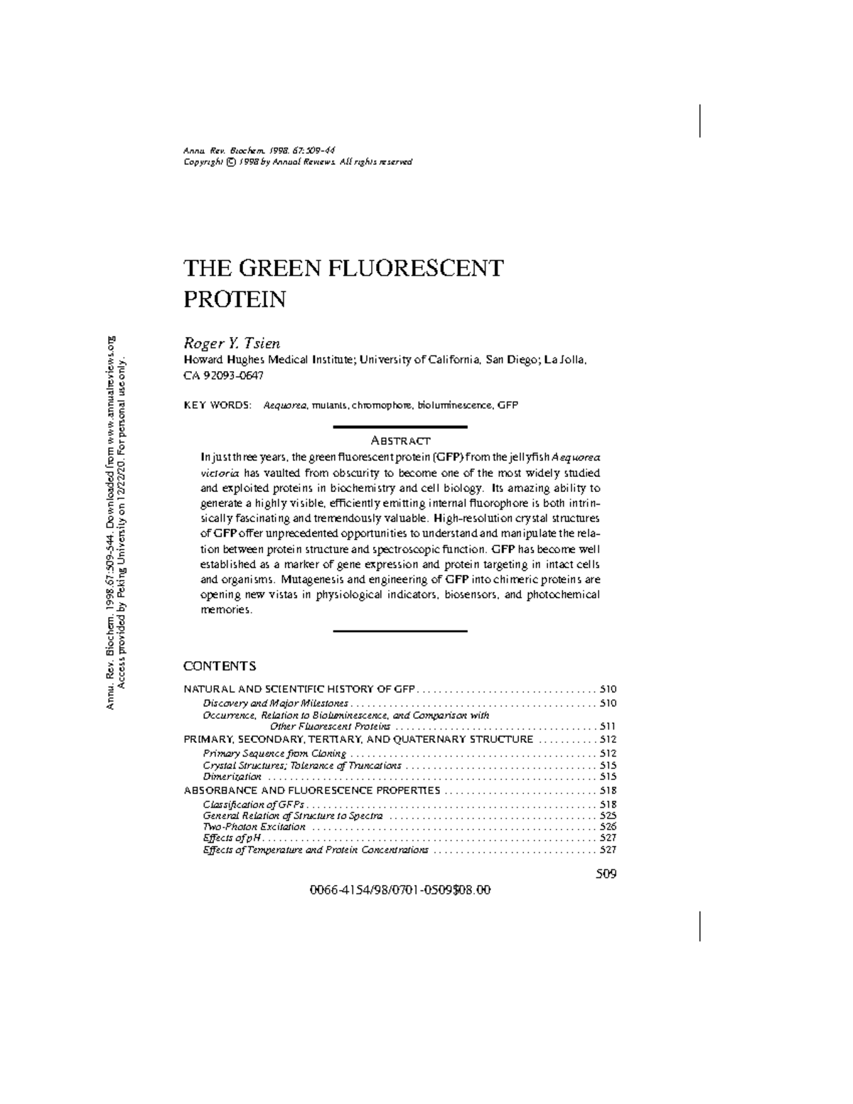 GFP review 1998 - history of gfp - Annu. Rev. Biochem. 1998. 67:509 ...