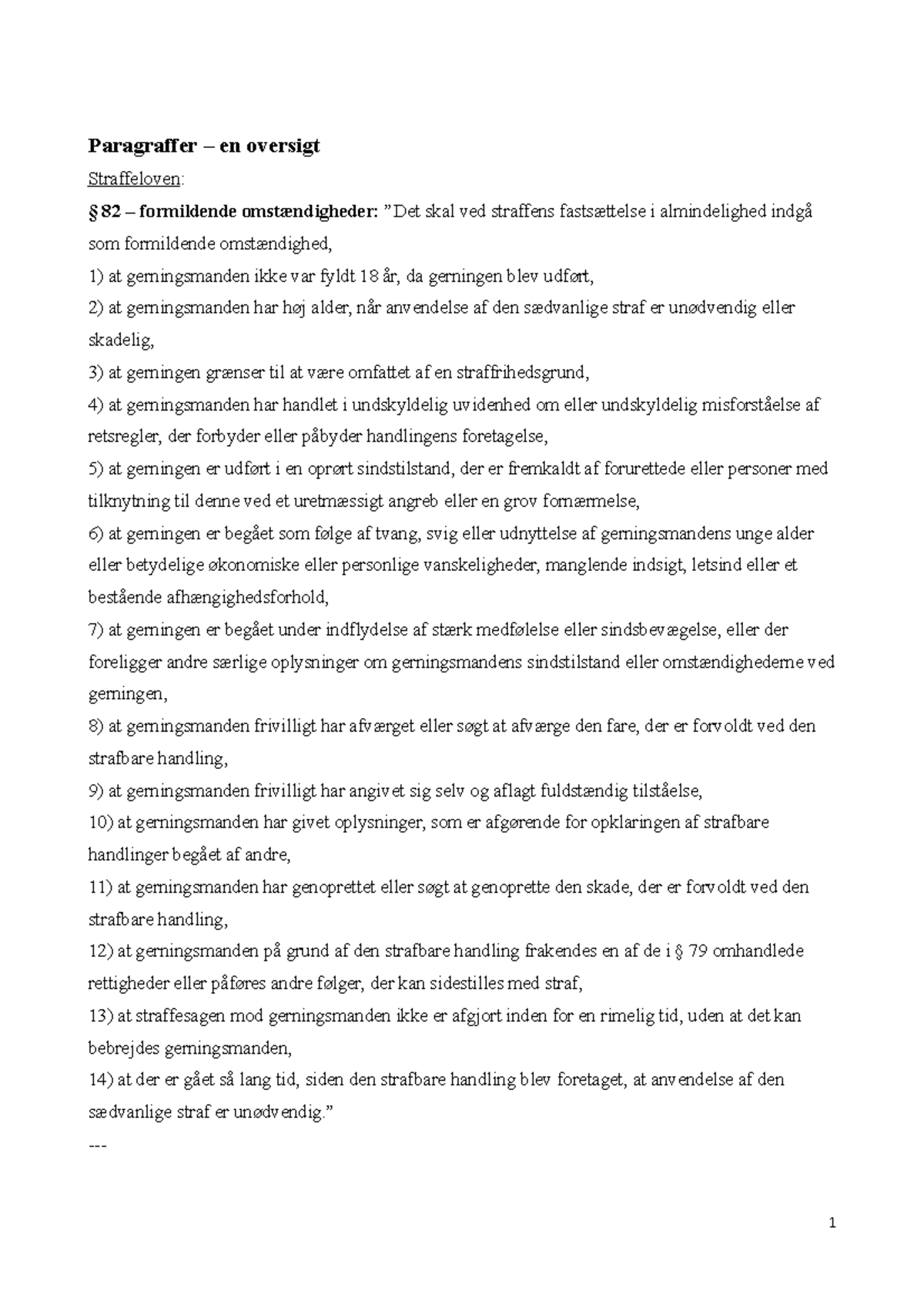 Paragraffer oversigt - Paragraffer – en oversigt Straffeloven: § 82 ...
