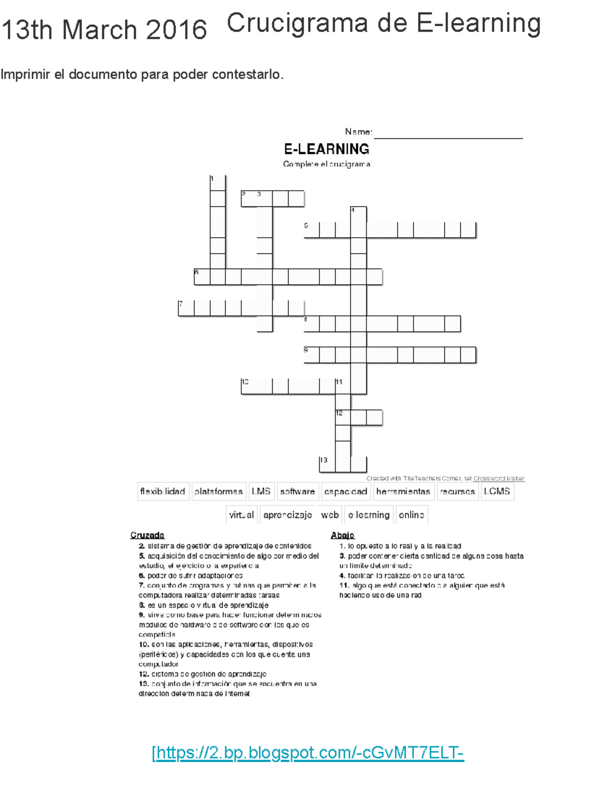 Crucigrama e learning - Cultura digital - 13th March 2016 Imprimir el ...