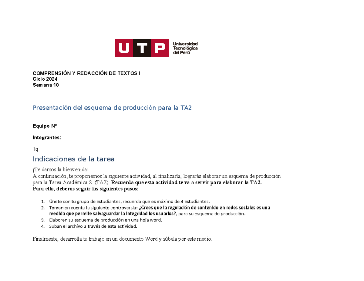 Semana 10 rtccc - COMPRENSIÓN Y REDACCIÓN DE TEXTOS I Ciclo 2024 Semana 10 Presentación del ...