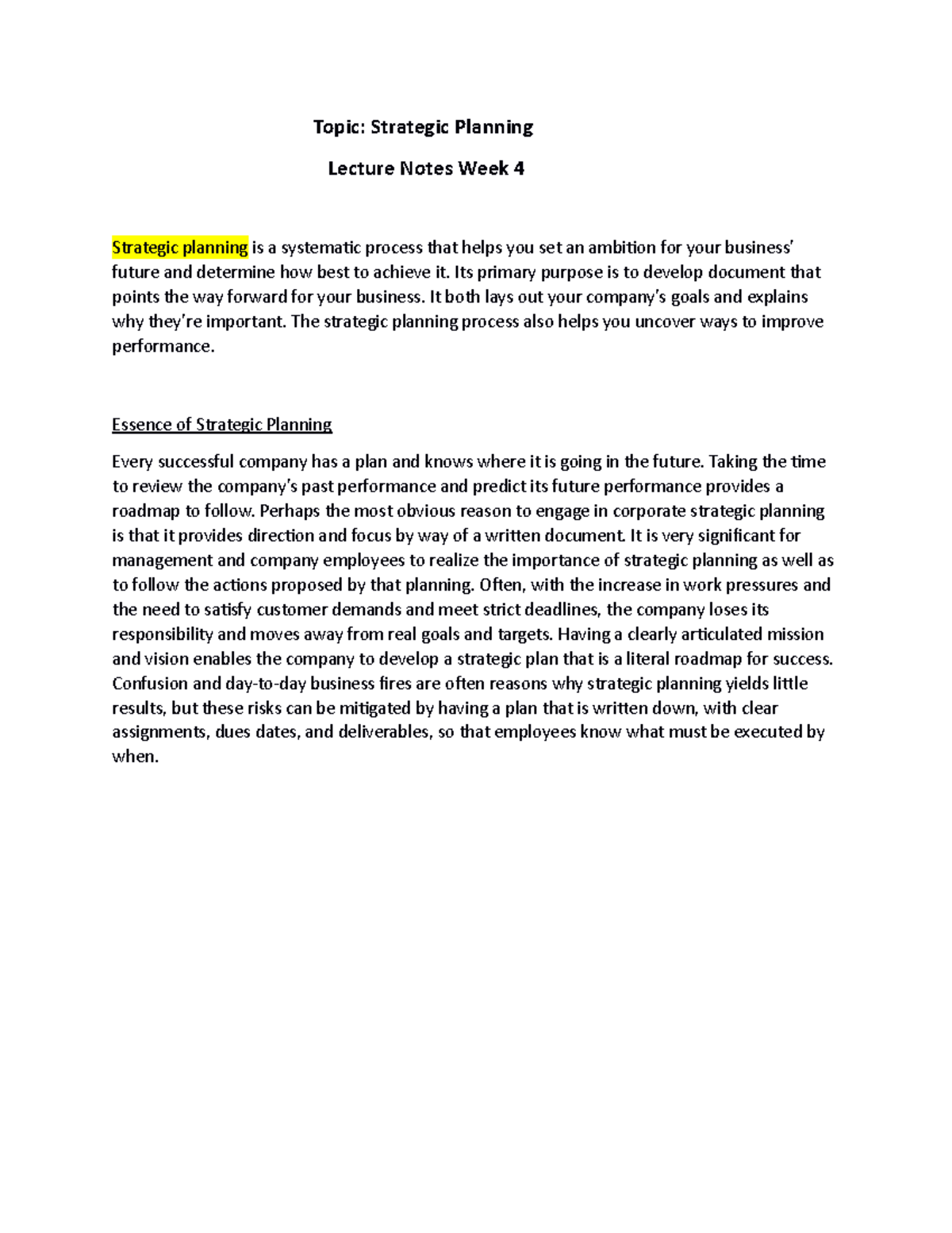 Document 168 - It contains information about strategic planning - Topic ...