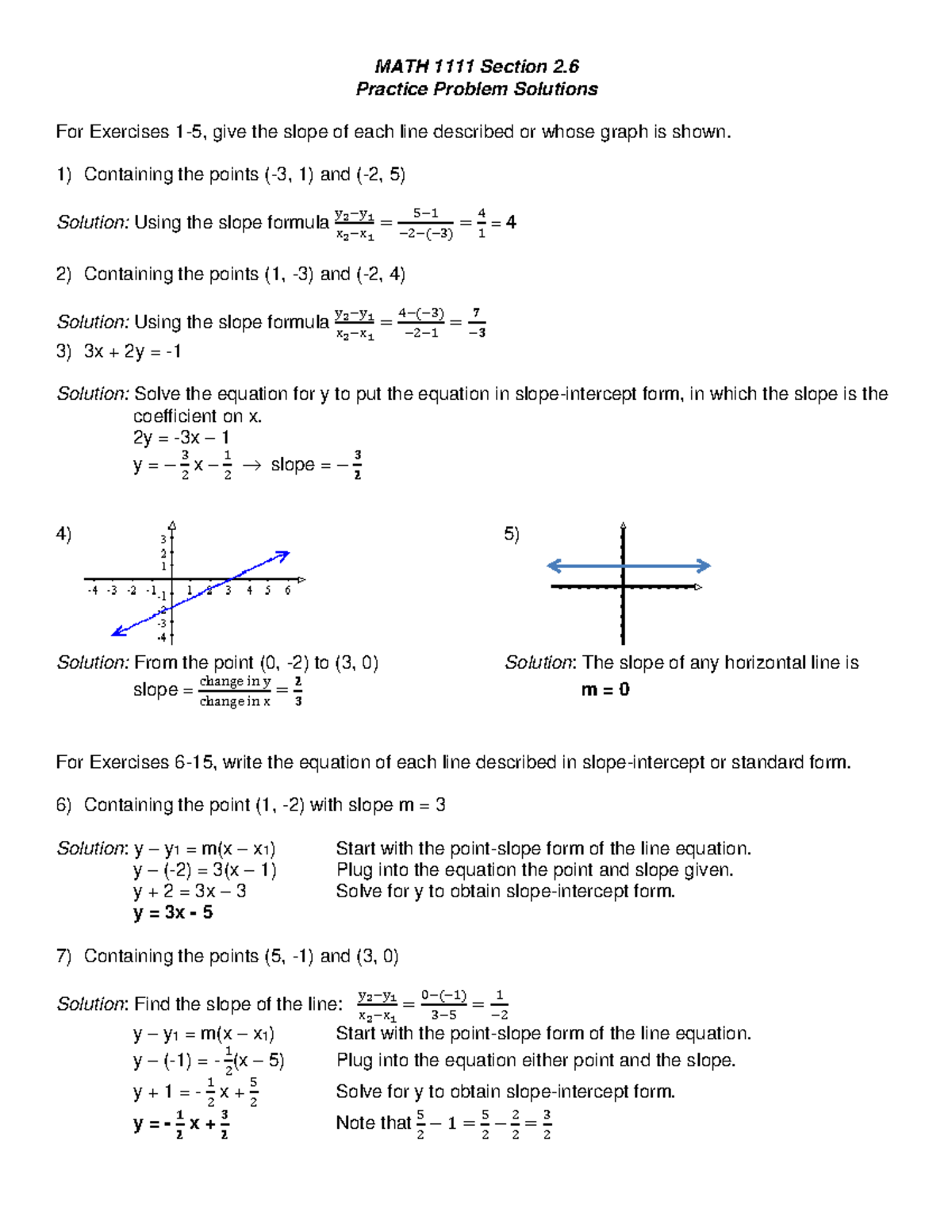Sec 2.6, Pr Prob Sol - Answer Key - MATH 1111 Section 2. Practice ...