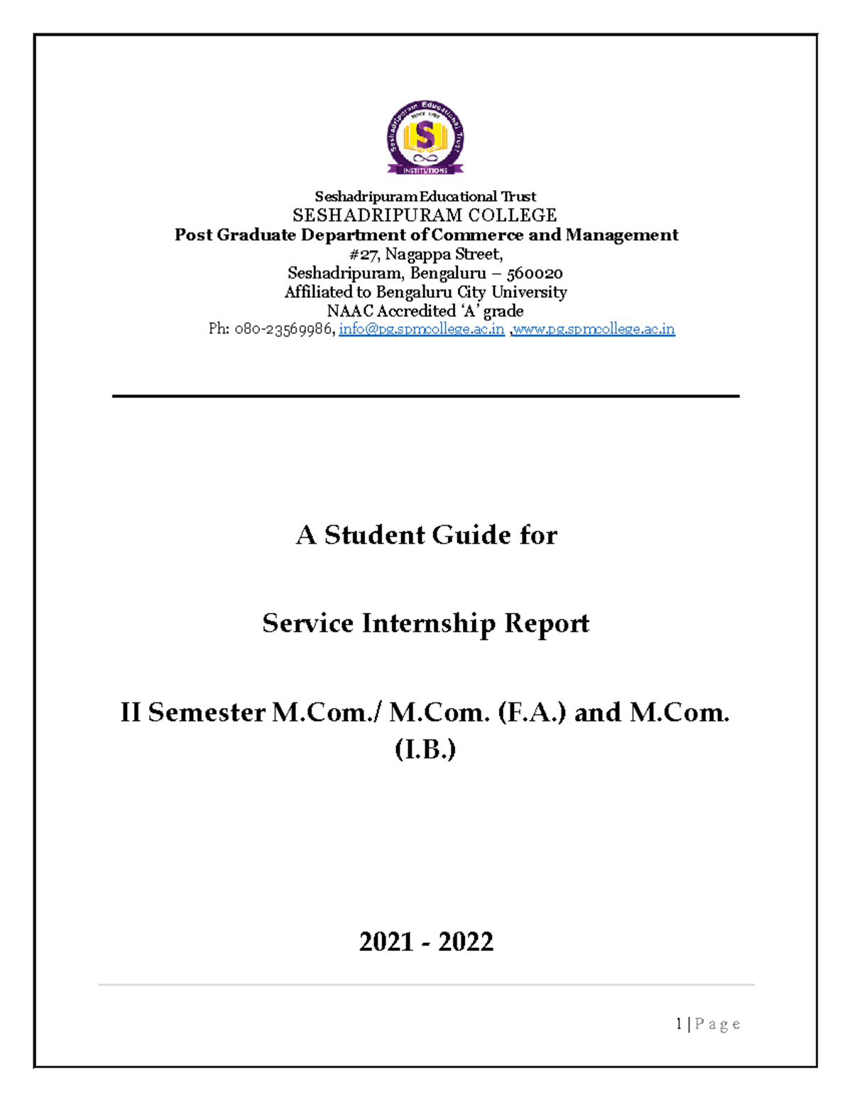 Service Internship Guidelines IInd Sem Mcom - Seshadripuram Educational ...