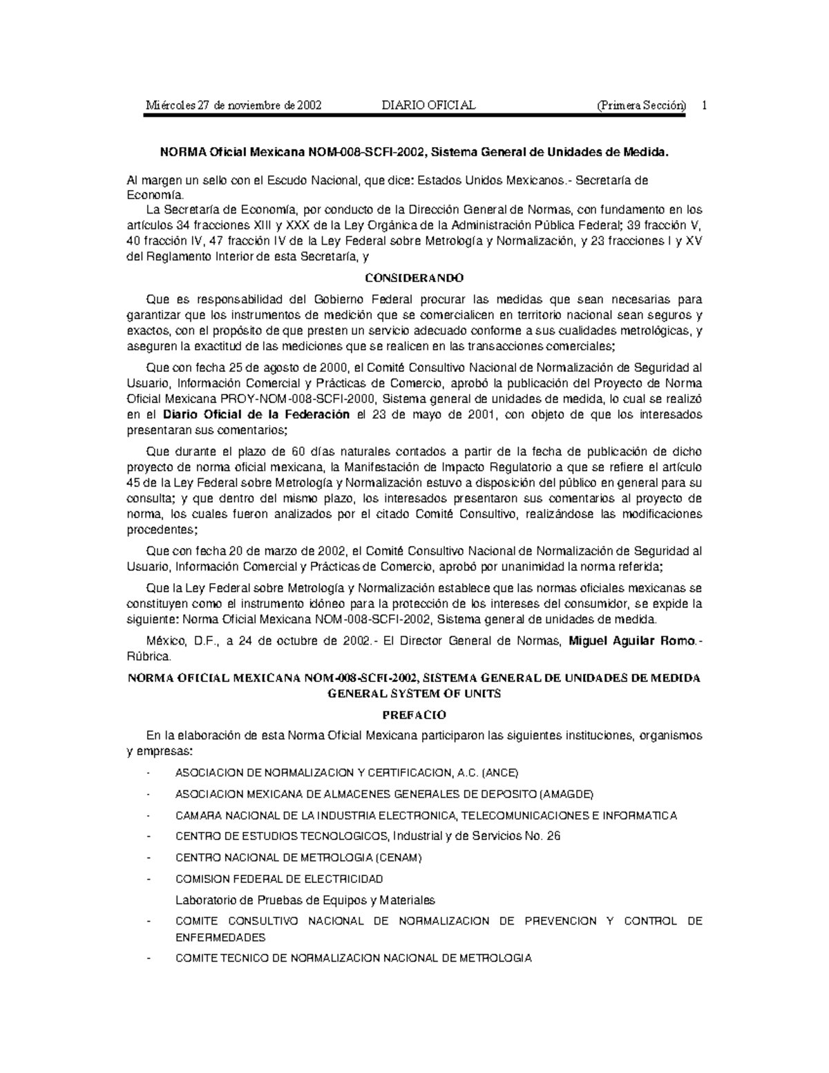 NOM-008. Unidades de medida - NORMA Oficial Mexicana NOM-008-SCFI-2002 ...