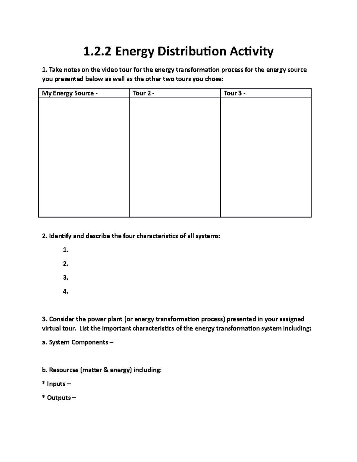 1.2.2 Energy Distribution Activity - 1.2 Energy Distribution Activity ...