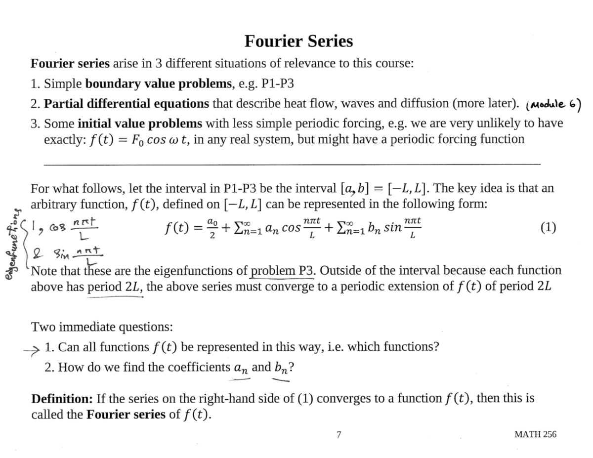 Fouries+Series - Lecture notes on fourier series - MATH 256 - Studocu