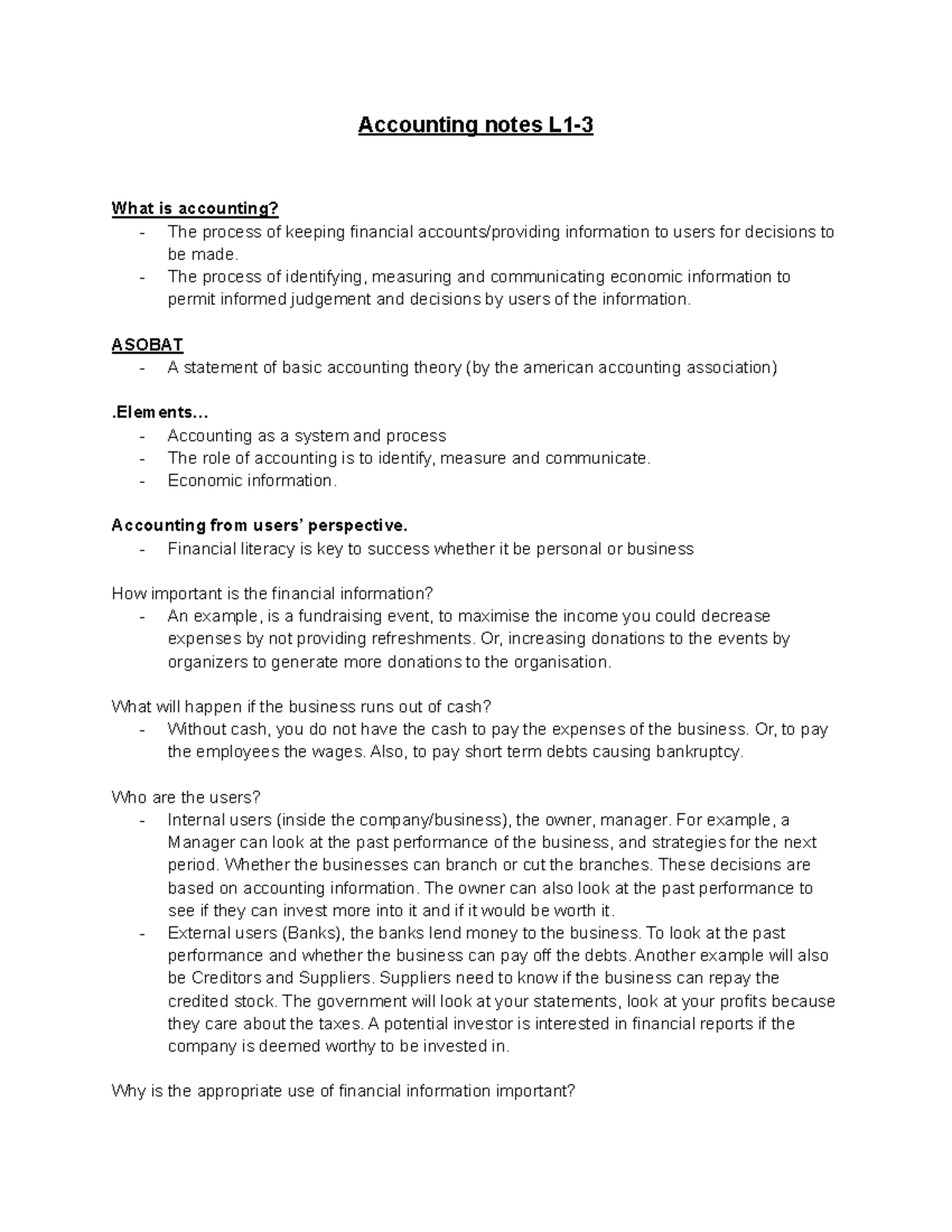 ACCTN101 - Lecture 1,2,3 - Accounting notes L1- What is accounting ...