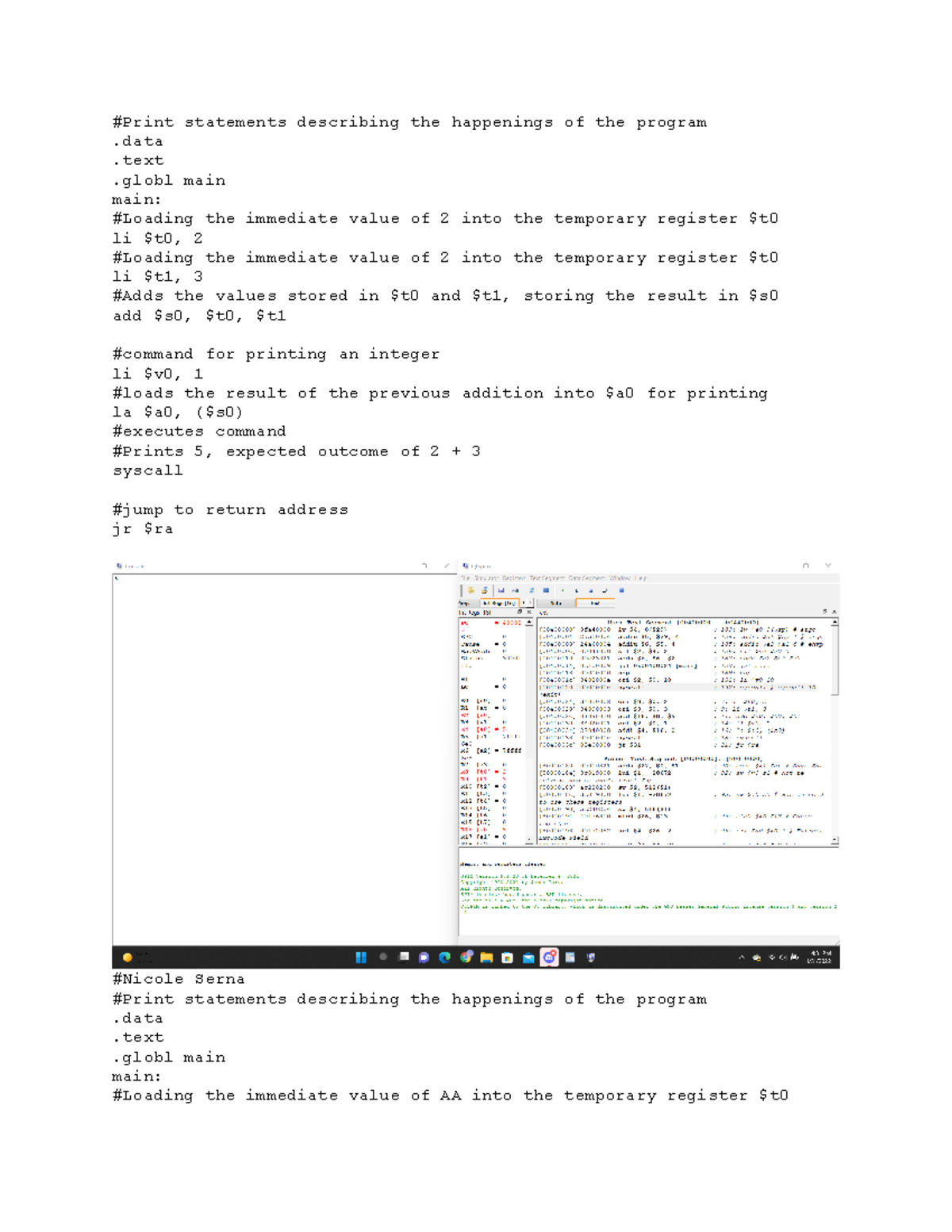 440 Homework 1 Assembly Code Assignment MIPS - statements describing ...