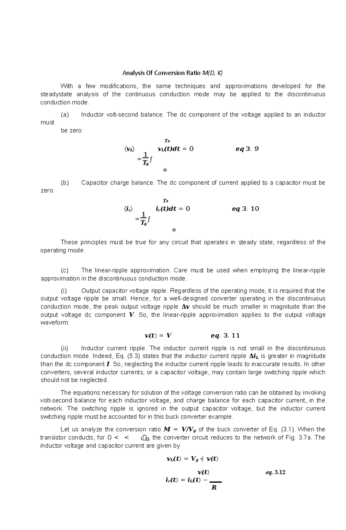 Analysis Of Conversion Ratio M(D, K) - (a) Inductor volt-second balance ...