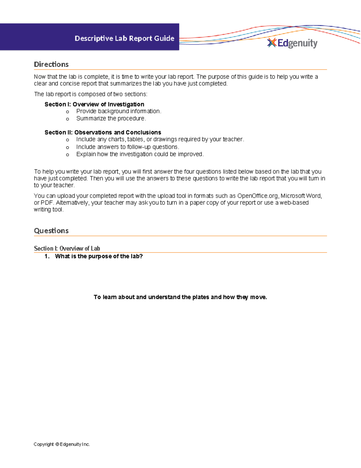 Descriptive Lab Report Gui3de Descriptive Lab Report Guide Directions Now That The Lab Is