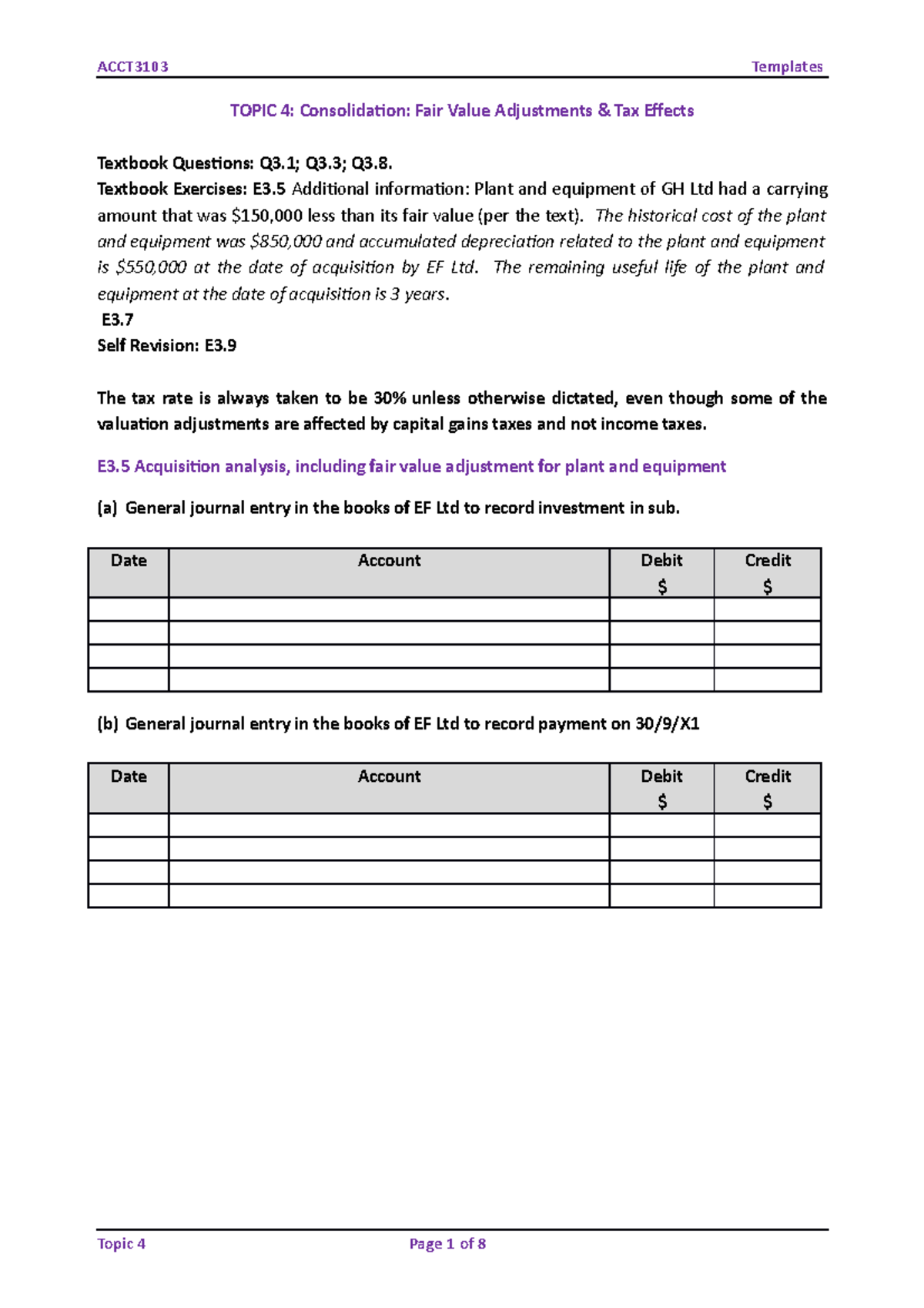 T04 - FVA Questions Templates - TOPIC 4: Consolidation: Fair Value ...