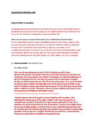 Causation Lecture Notes - CAUSATION IN CRIMINAL LAW Lecture 1 There are ...