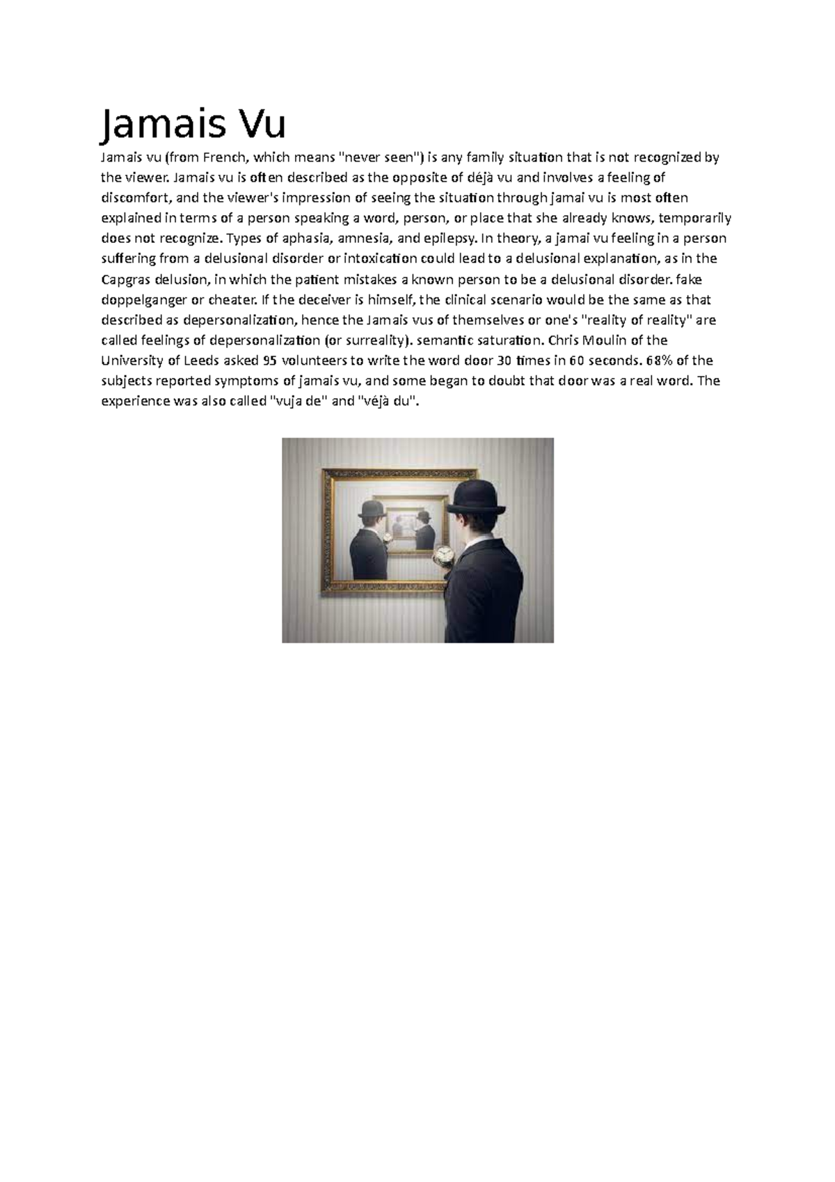 DE100 Jamais Vu - Cognitive phenomenons that are similar to 'Deja vu ...