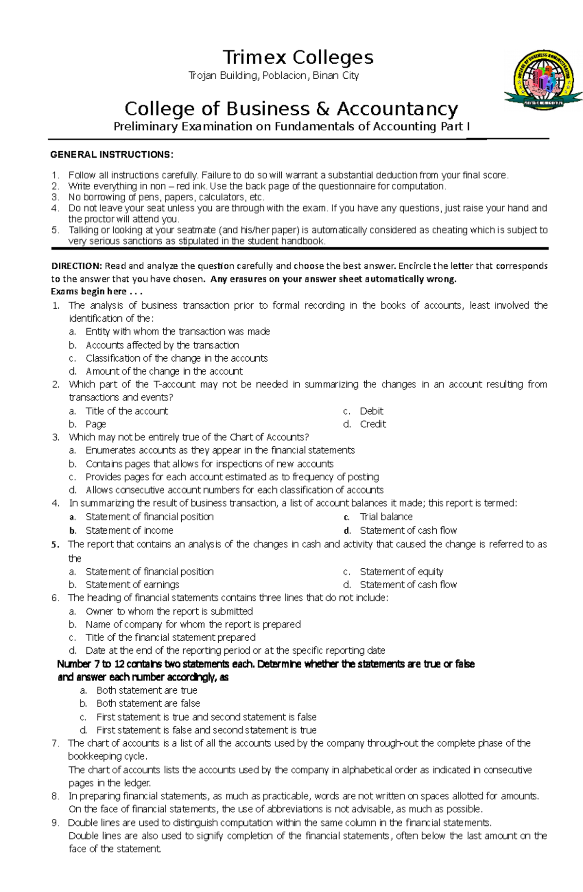 Fundamental of acctg prelim - Trimex Colleges Trojan Building ...