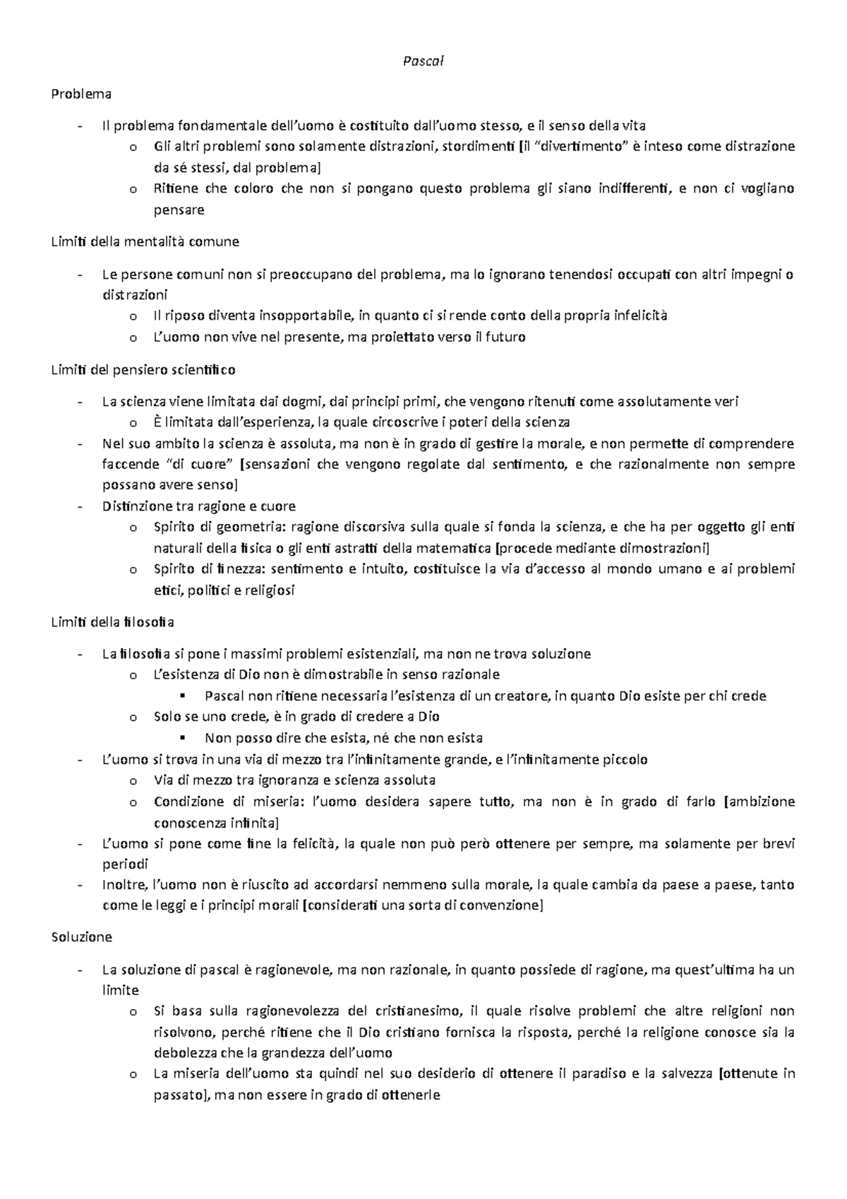 Pascal e Hume - Pascal Problema Il problema fondamentale dell’uomo è ...