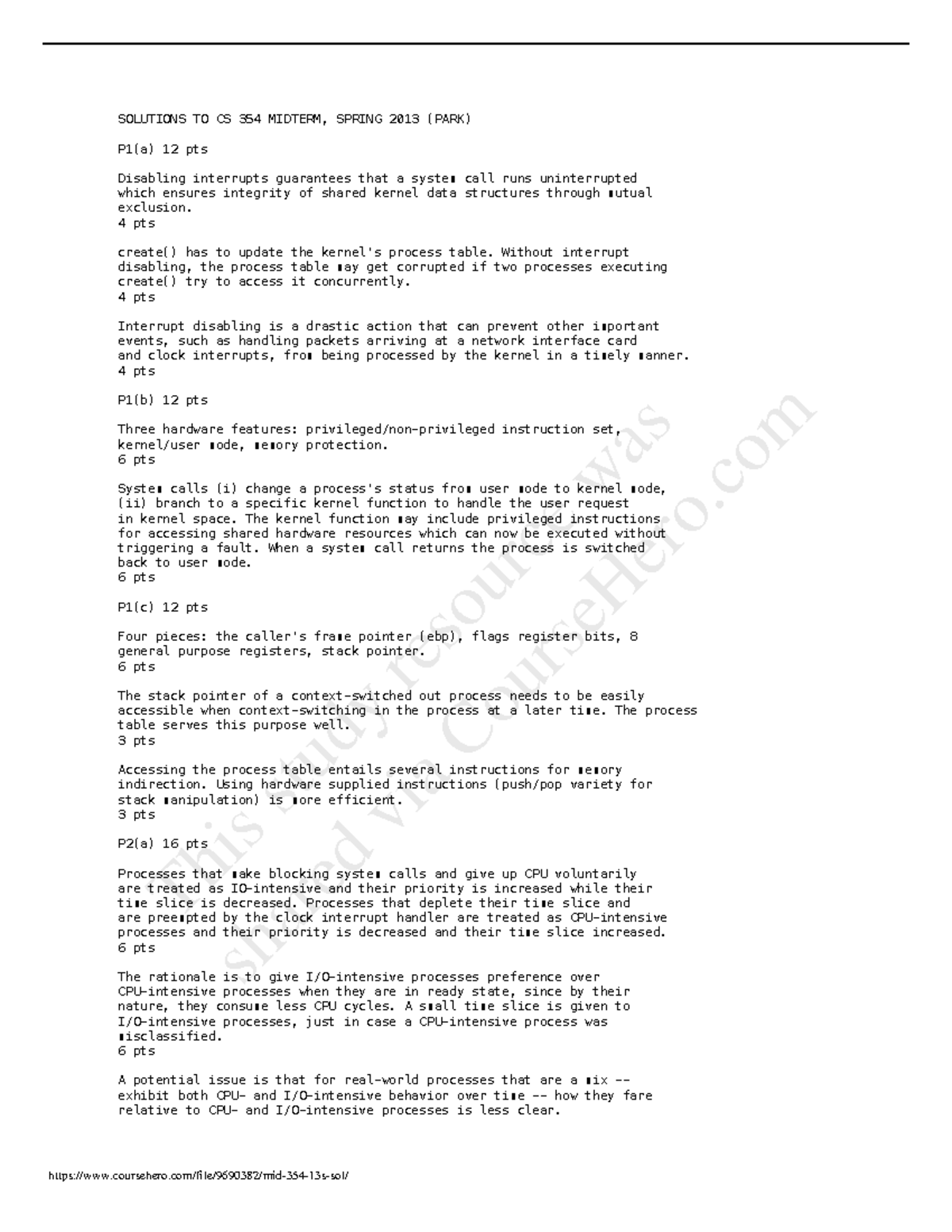 Mid-354-13s-sol - Spring 2013 review - SOLUTIONS TO CS 354 MIDTERM, SPRING 2013 (PARK) P1(a) 12 ...