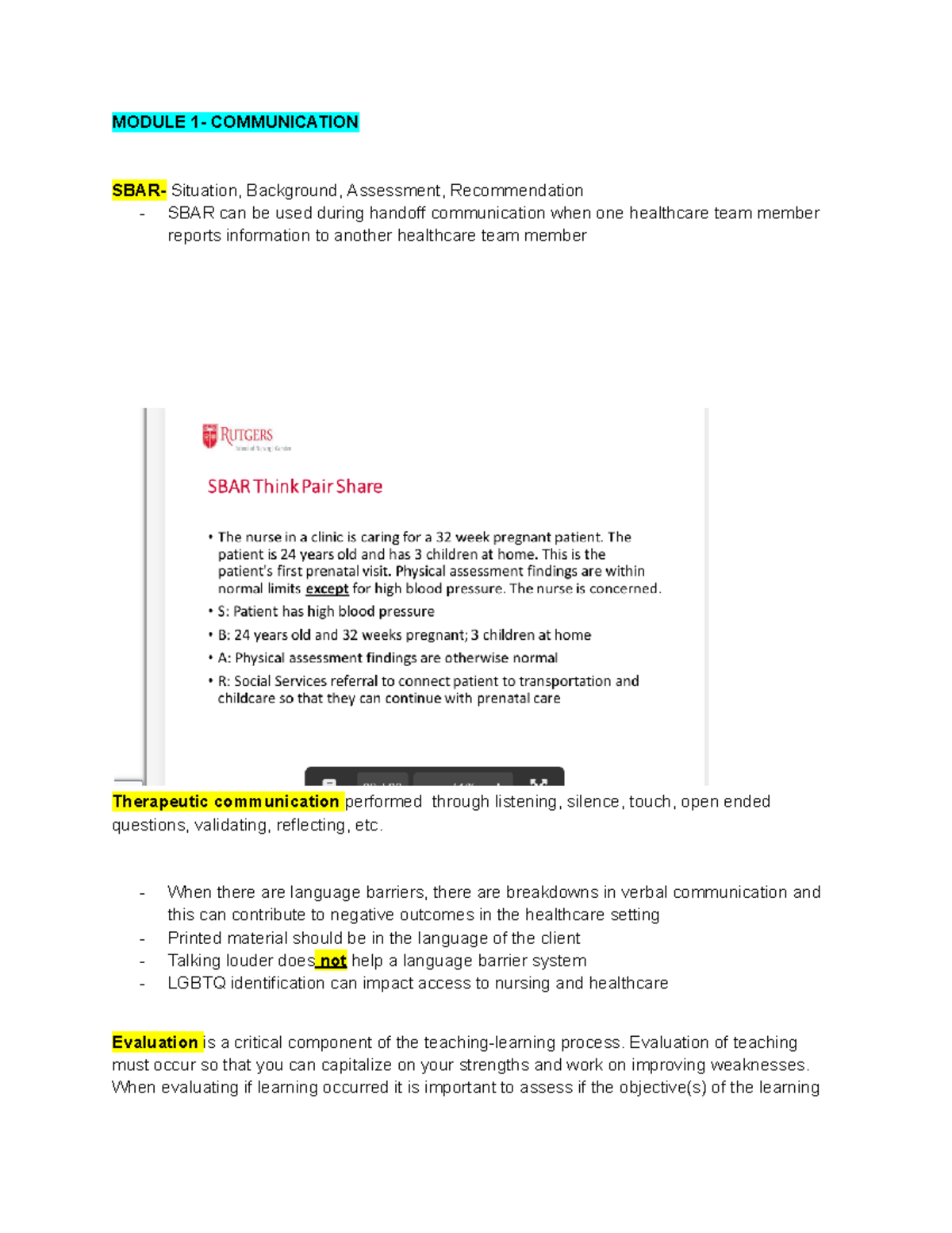 Foundations Module 1-3 - MODULE 1- COMMUNICATION SBAR- Situation ...
