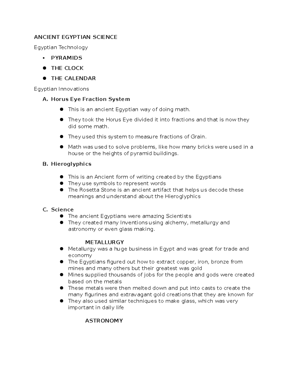 Ancient Egyptian Science - ANCIENT EGYPTIAN SCIENCE Egyptian Technology ...