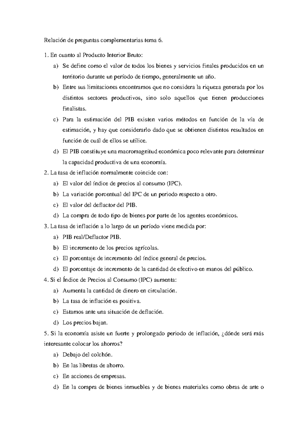 Preguntas Complementarias TEMA 6 - Relación de preguntas complementarias tema 6. En cuanto al ...