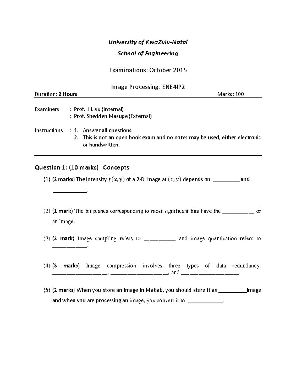 Exam December 2015, questions - University of KwaZulu-Natal School of ...