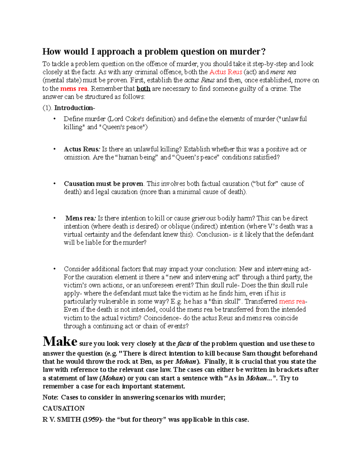 Criminal Law Home Notes 1 - How would I approach a problem question on ...