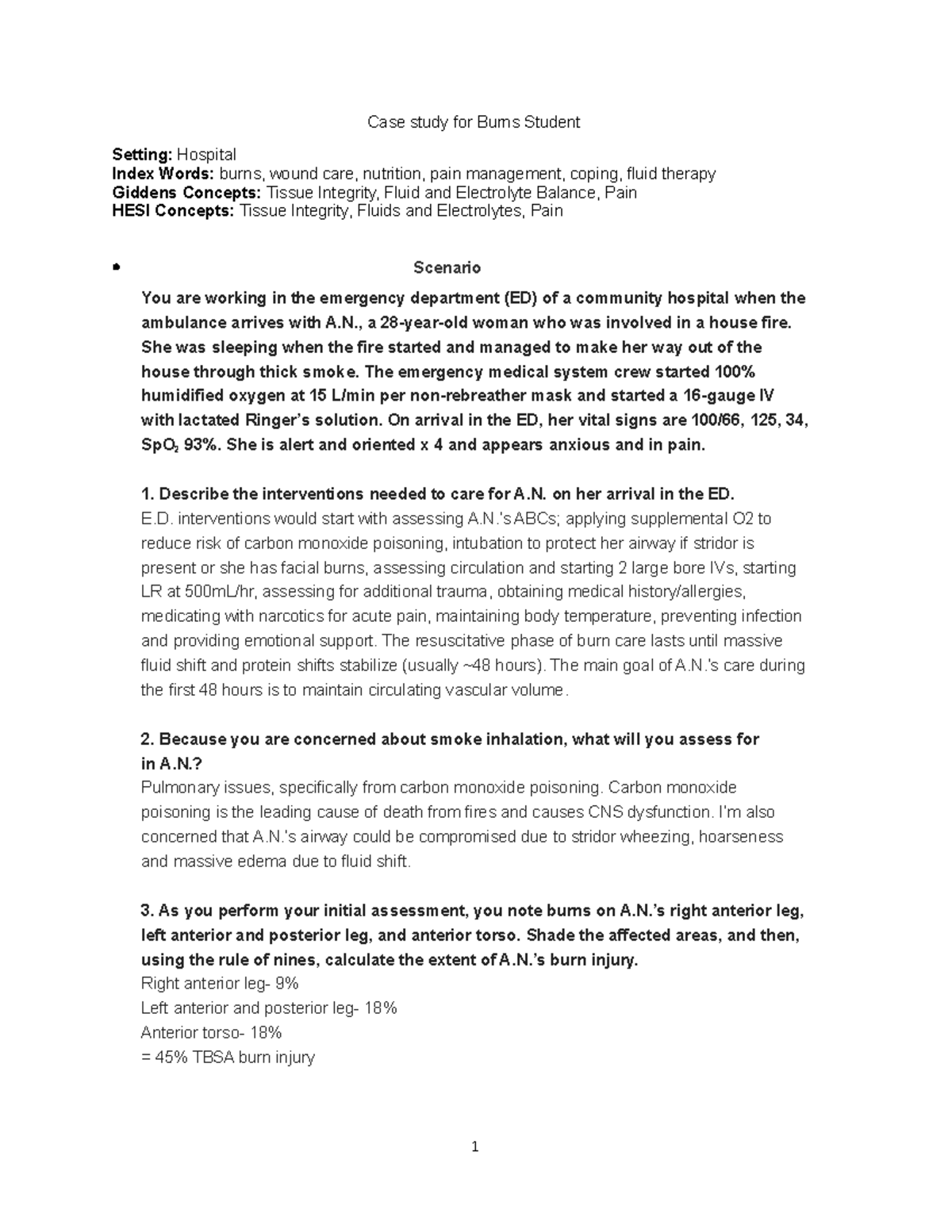 Harvell-case study for burns student - Case study for Burns Student Setting: Hospital Index ...
