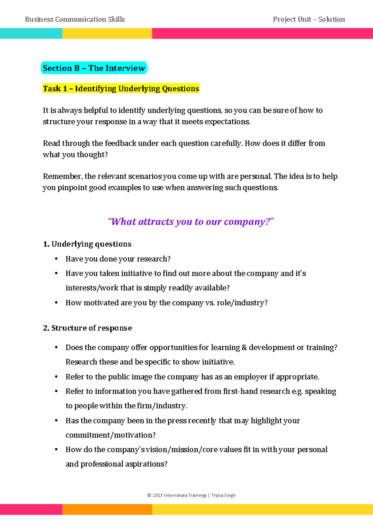Section B Project Solution Final - Section B – The Interview Task 1 ...
