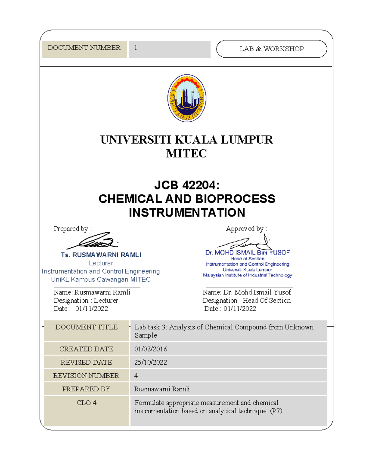 LAb Task 3 - Analysis of chemical compound from Unknown sample ...