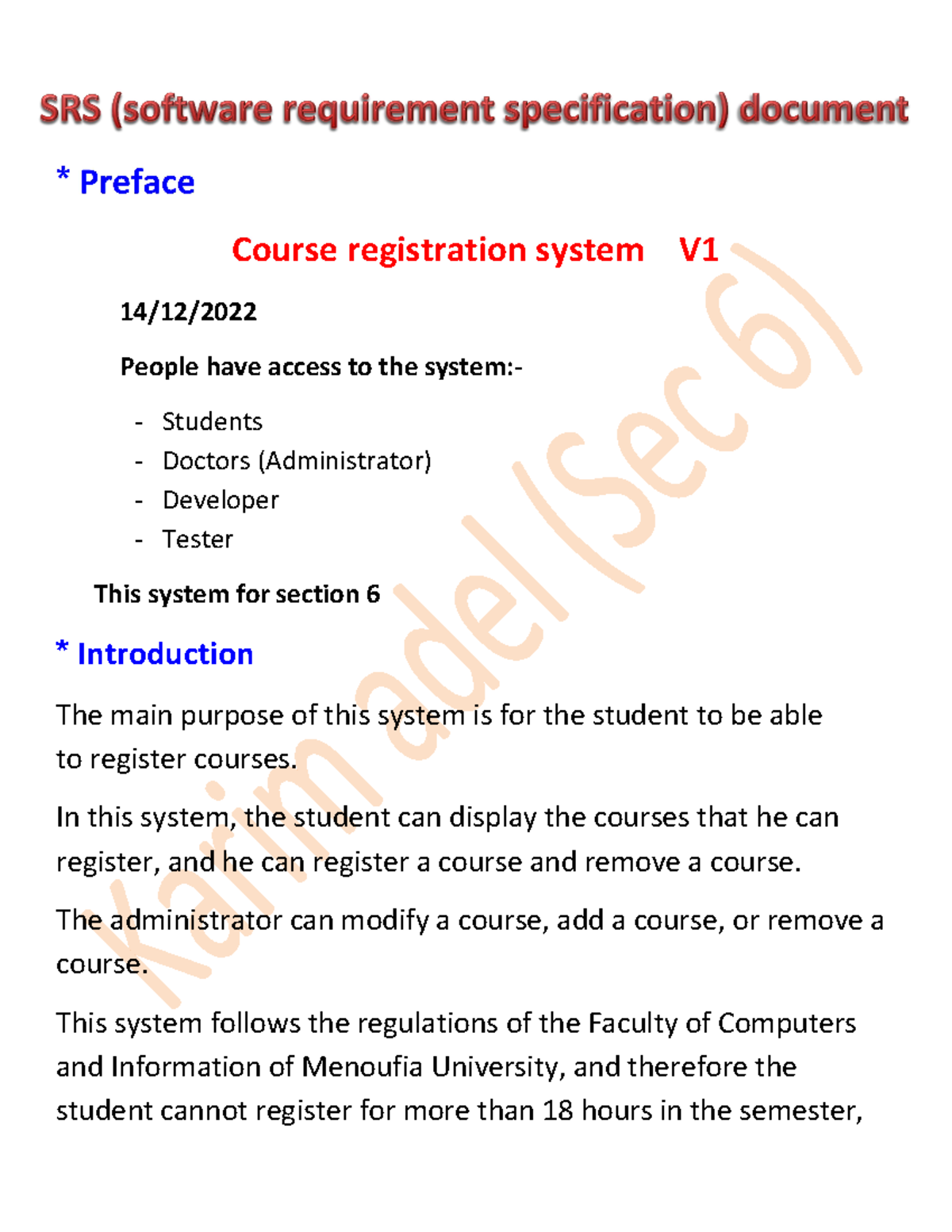 Course registration SRS - * Preface Course registration system V 14/12 ...