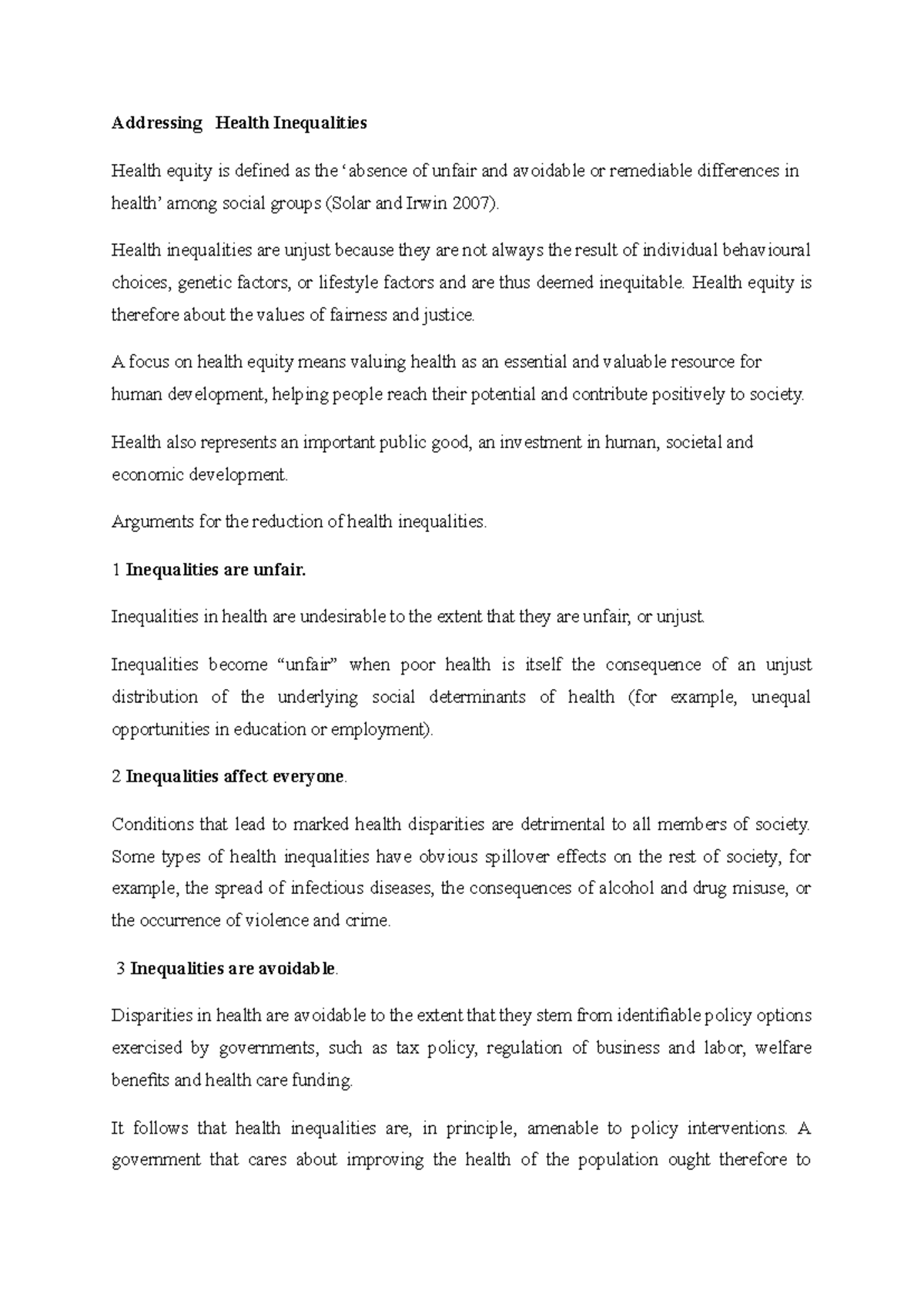 Adressing Health Inequalities - Addressing Health Inequalities Health ...