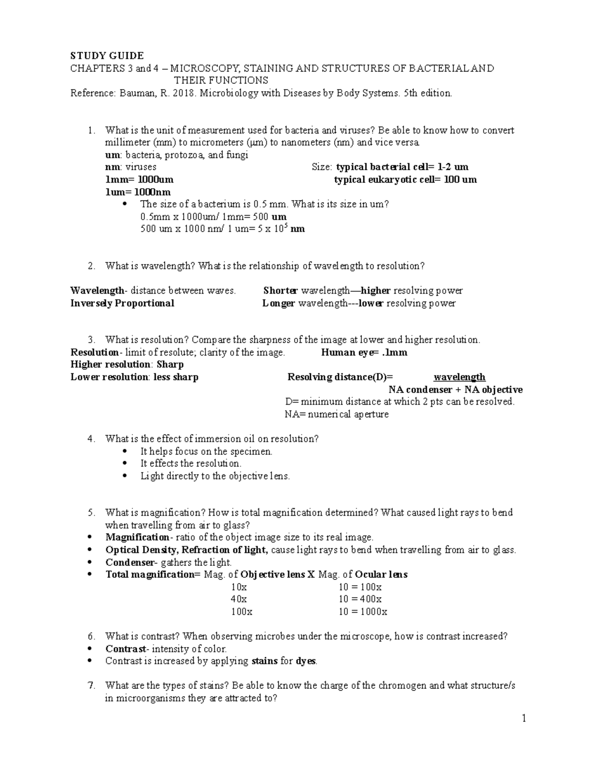 Microbiology Study guide-Chapter 3 and 4 - STUDY GUIDE CHAPTERS 3 and 4 ...