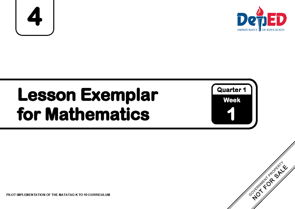LE Mathematics-4 Q1 Week-1 v - PILOT IMPLEMENTATION OF THE MATATAG K TO 10 CURRICULUM 4 Lesson ...
