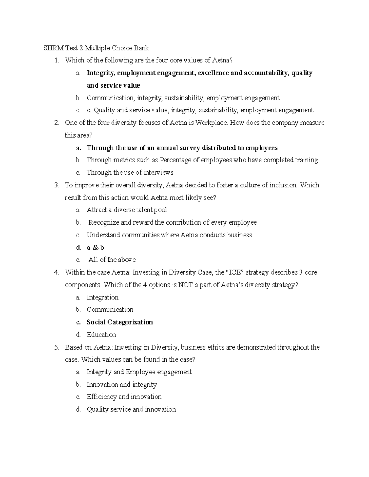 SHRM Test 2 Multiple Choice Bank - Which of the following are the four ...