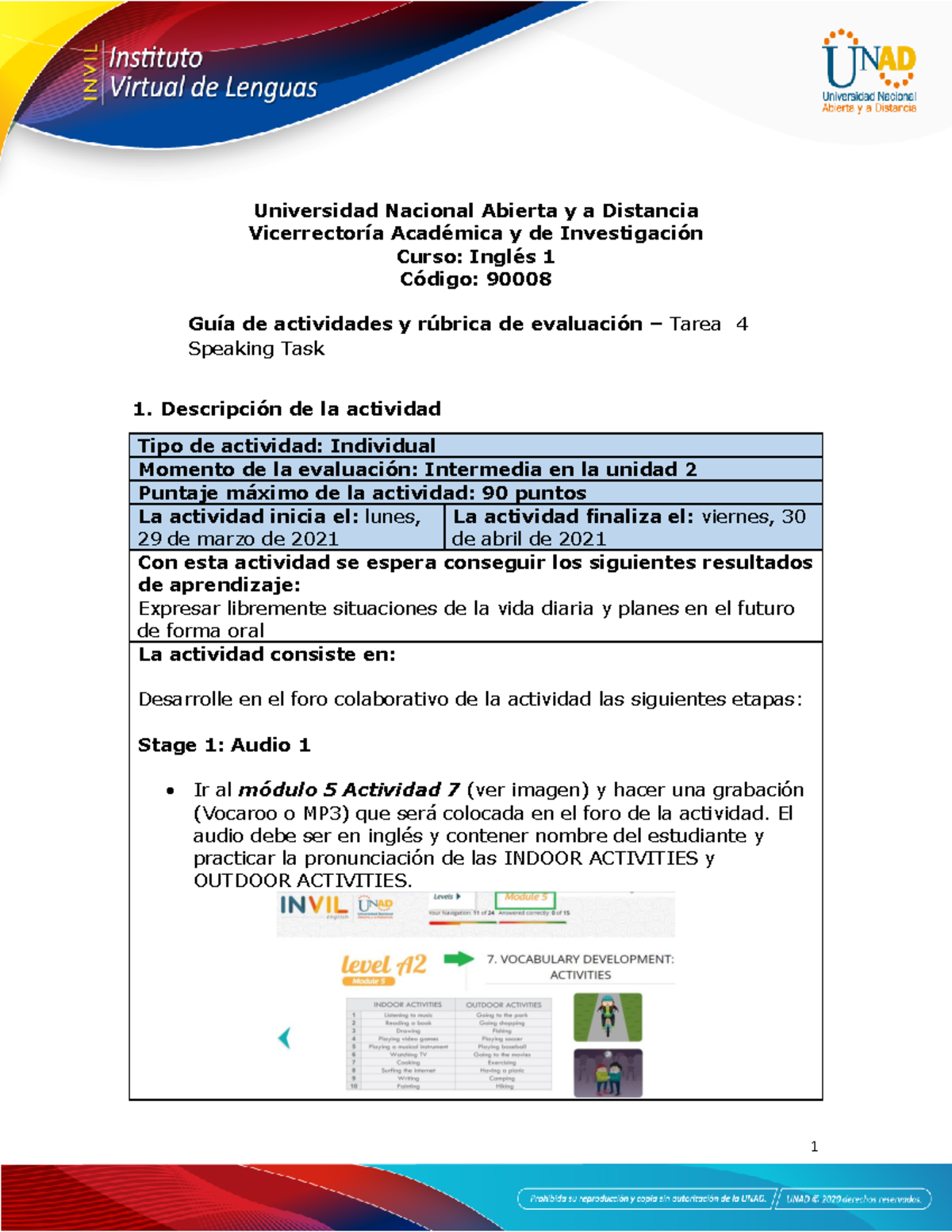 Activity Guides and Evaluation rubric - Unit 2 - Task 4 - Speaking Task - Universidad Nacional ...