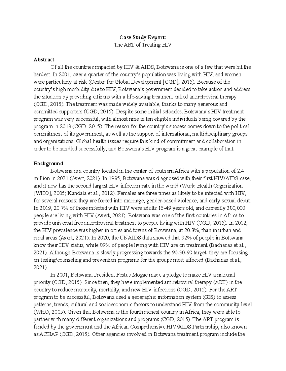 Case Study Report #2 - Case Study Report: The ART of Treating HIV ...
