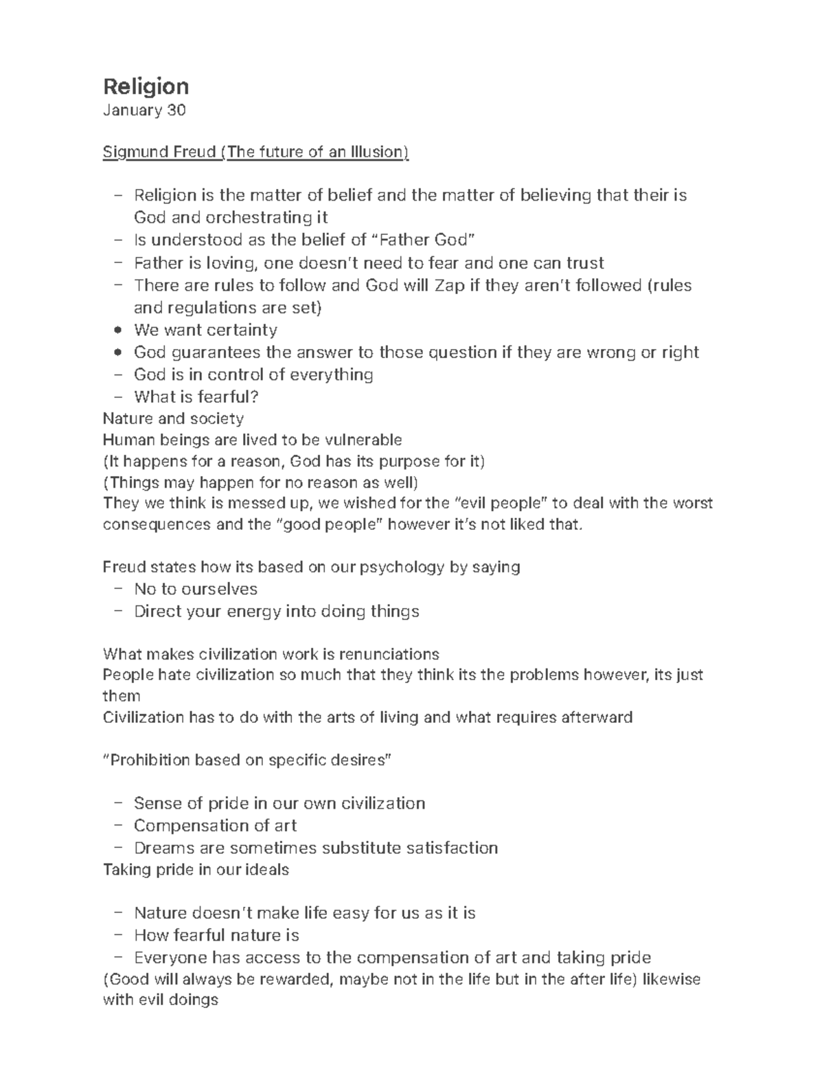 Religion - – – – – – – – – – – – – – – Religion January 30 Sigmund ...