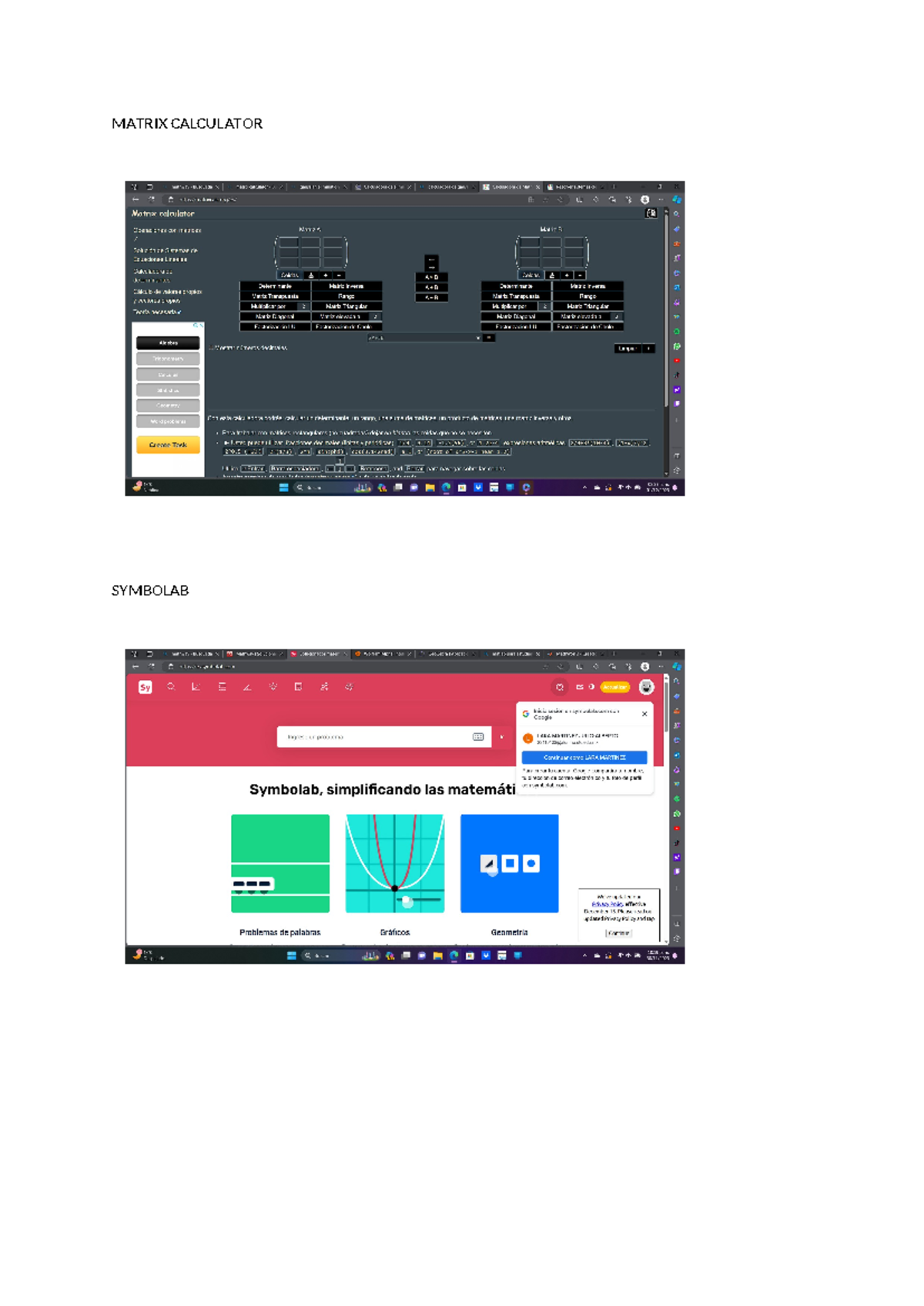 Proyecto algebra - MATRIX CALCULATOR SYMBOLAB WOLFRAMALPHA GEOGEBRA ...