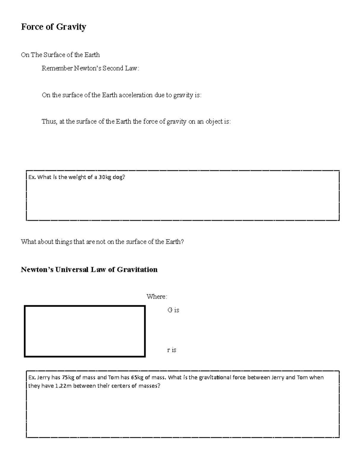 Gravitynotes - 232323232323 - Force of Gravity On The Surface of the ...
