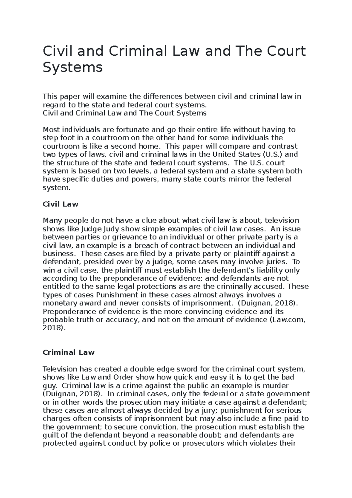 Civil and Criminal Law and The Court Systems - Civil and Criminal Law ...