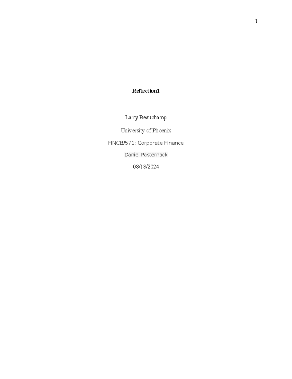 Corporate Financeref 1 - Reflection Larry Beauchamp University of ...